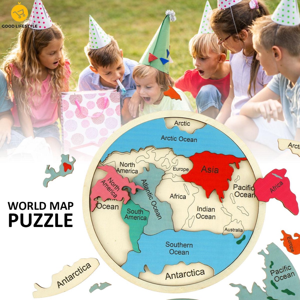 World Map Puzzle Wooden World Jigsaw Puzzle Round Geography Puzzle ...