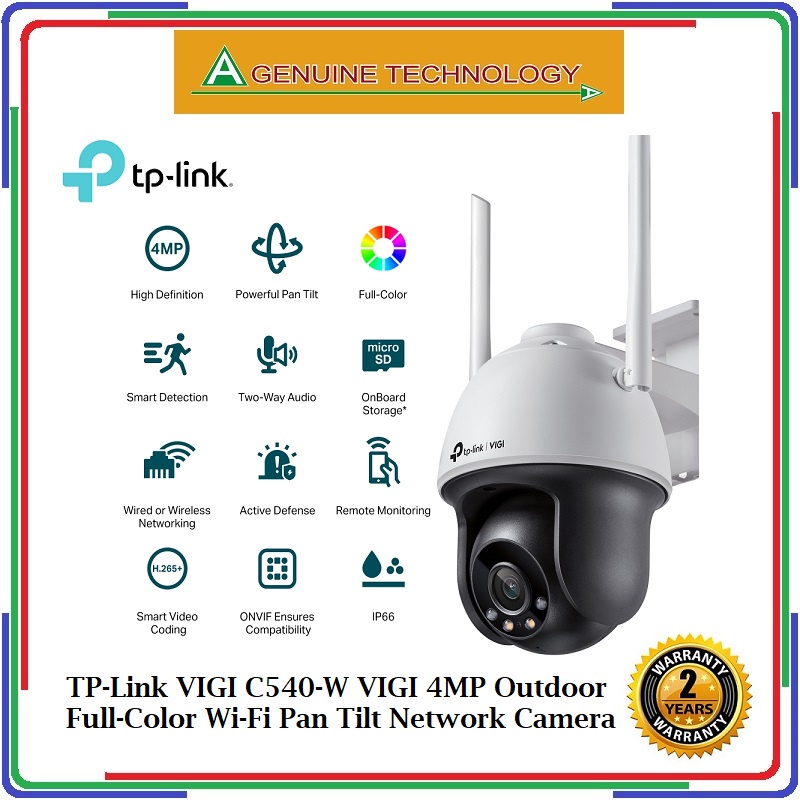 TP-Link VIGI C540-W VIGI 4MP Outdoor Full-Color Wi-Fi Pan Tilt Network ...