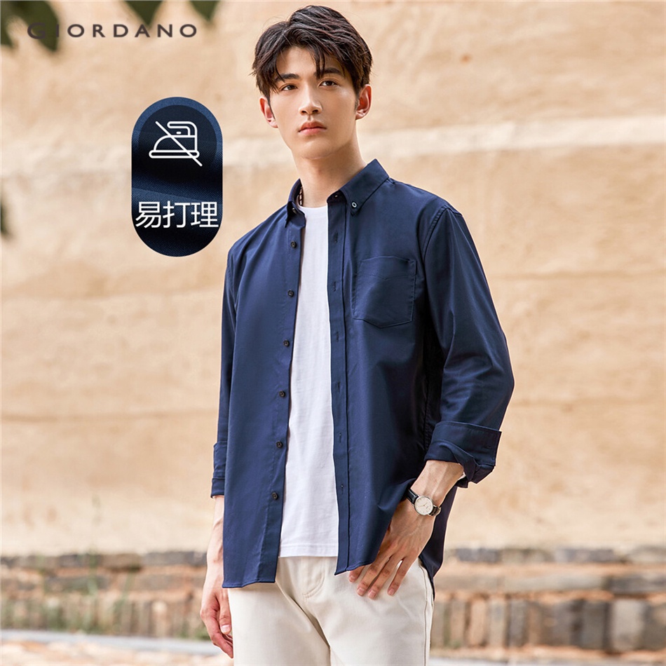 GIORDANO MEN Non-iron oxford long sleeve cotton shirt 01043479 | Shopee ...