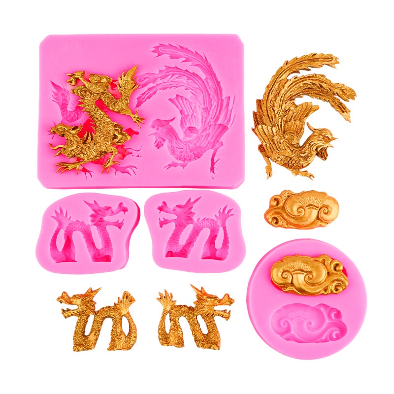 Chinese Dragon and Phoenix Xiangyun Fondant Silicone Mold Wedding Cake ...
