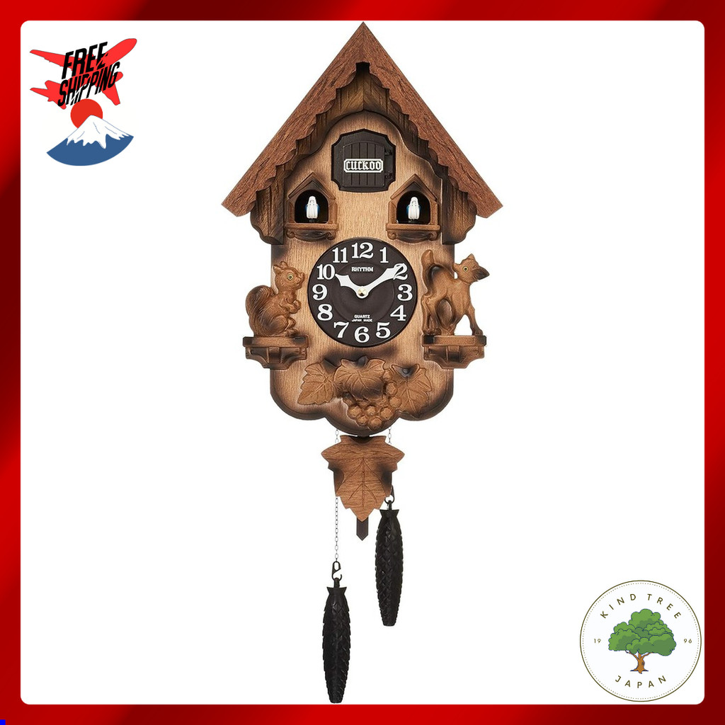 RHYTHM Cuckoo Clock Punky R - Dark Brown Wood Finish with Pendulum ...