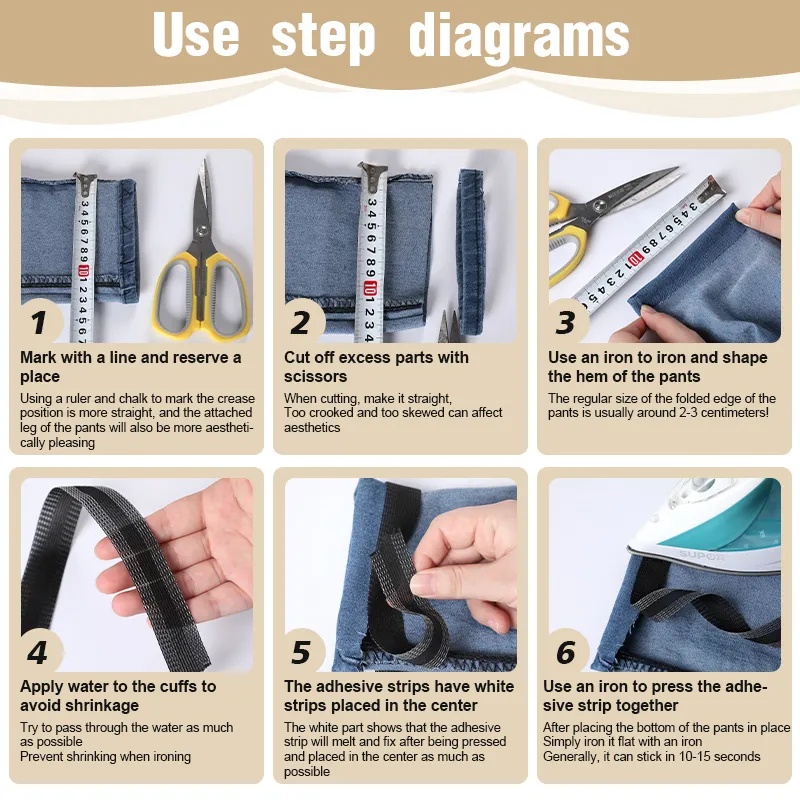 [Best Choice] Self-Adhesive Pant Mouth Paste/ Pants Edge Shorten Repair Iron-On Hem Clothing ...