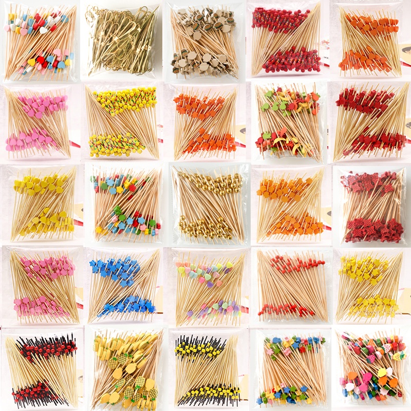 Disposable Cute Bamboo Stick Creative Fruit Stick Cocktail Decoration ...
