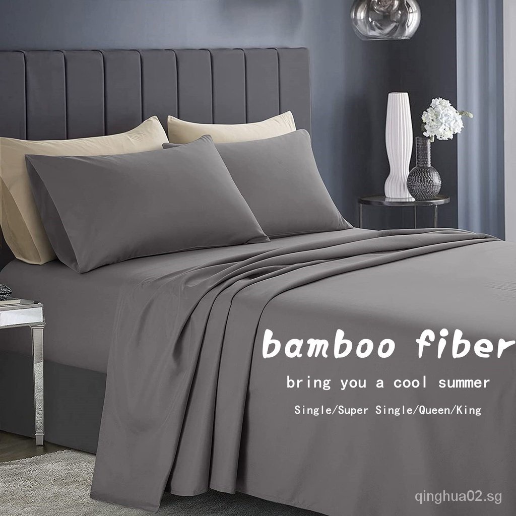 Luxury 100% Bamboo Fiber Fitted Bedsheet Silk Cooling Feel Bed sheet ...