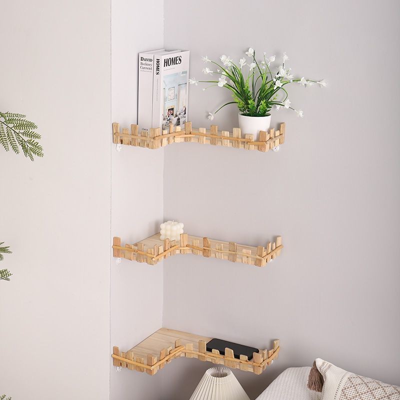Solid Wood Corner Shelf Storage Rack Wall Triangle Shelf Kitchen Corner ...