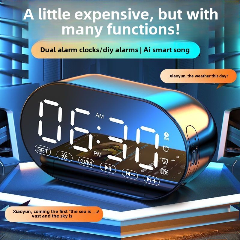 AI Smart Bluetooth Speaker Multi-Function Clock Small Speaker Student Alarm Clock with Card Slot ...
