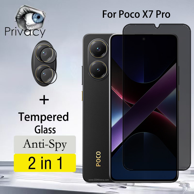 2 in 1 Poco X7 Pro Anti-peeping Privacy Screen Protector Tempered Glass For Xiaomi Poco X7 X6 ...