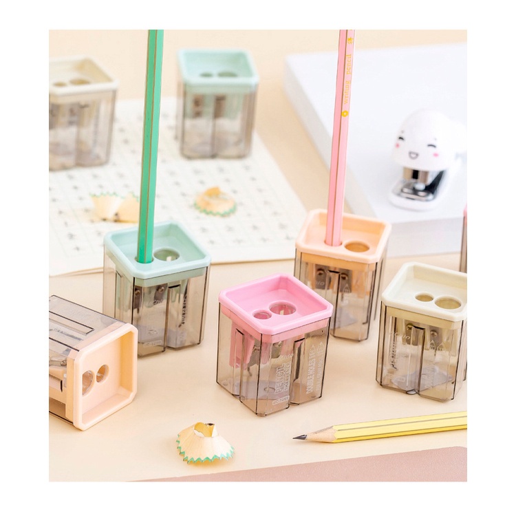 Dual Holes Pencil Sharpener Children Day Gift Plastic Square Shape ...