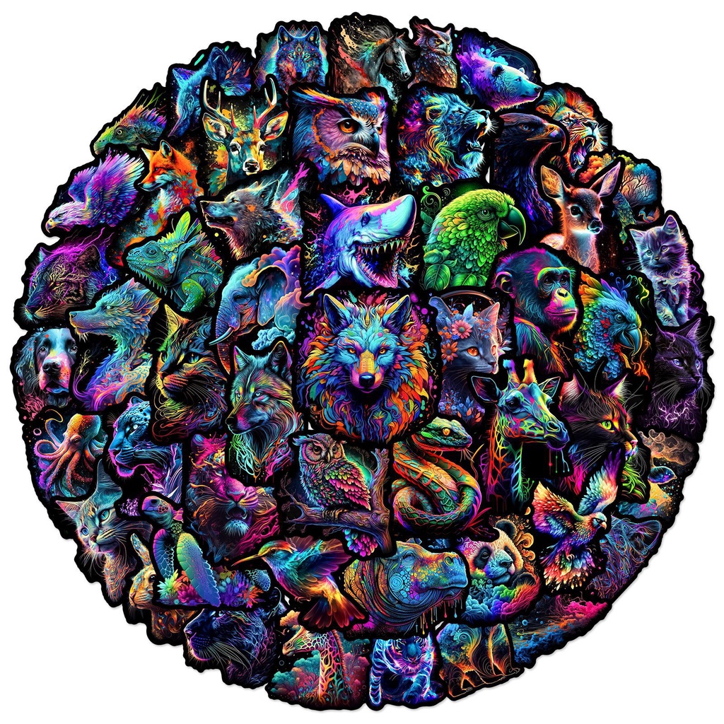 50PCS Neon Colorful Wild Animals Waterproof Graffiti Stickers for ...