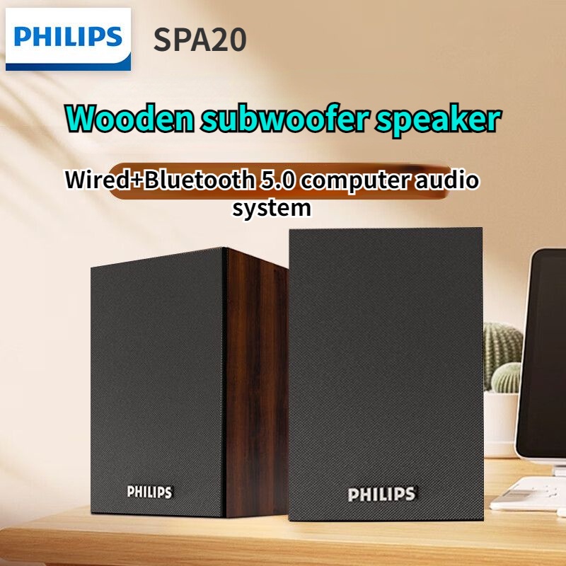 Philips SPA20 Wooden Bluetooth 5.0 Small Speaker, Desktop Computer ...