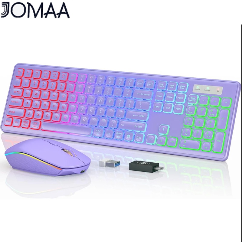 Jomaa Type C Usb 2 4g Wireless Keyboard Mouse Combo Rgb Backlit Rechargeable Full Size Wireless