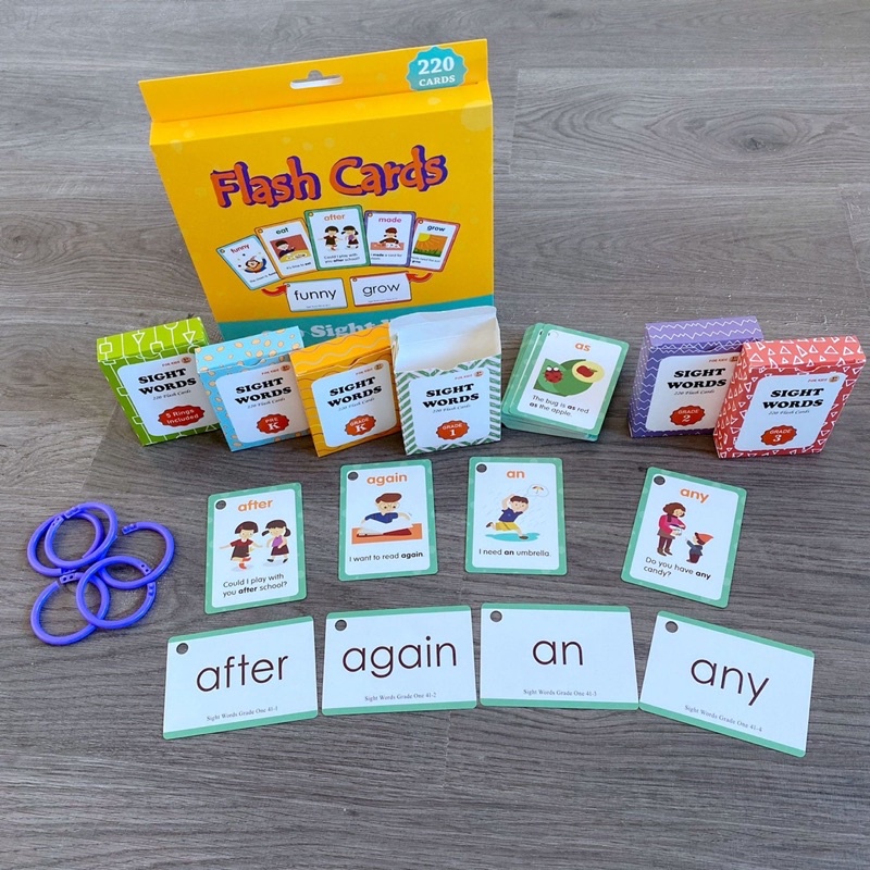 SG 220pcs Sight Words Flash Card Flash Cards High Frequency Words Dolch ...