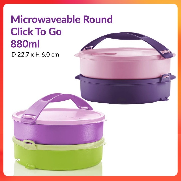 Tupperware 880ml Round Click To Go Food Storage Bekas Lunch Box Bulat ...