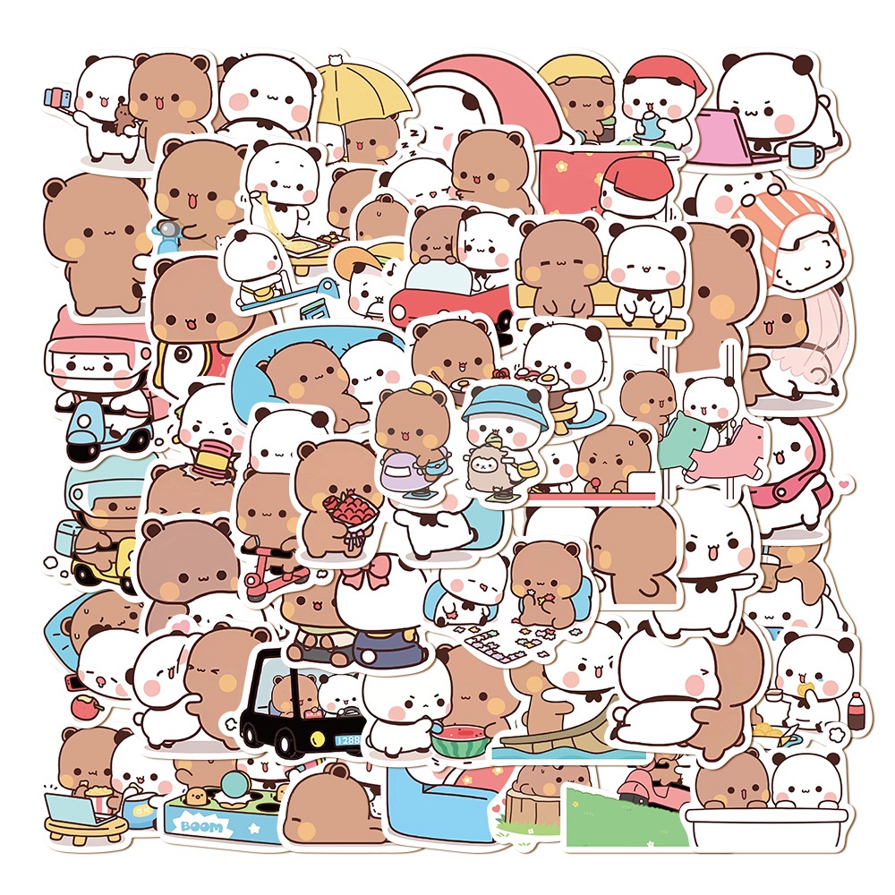 50 pcs Cute White Bear And Brown Bear Couple Cartoon Waterproof PVC ...