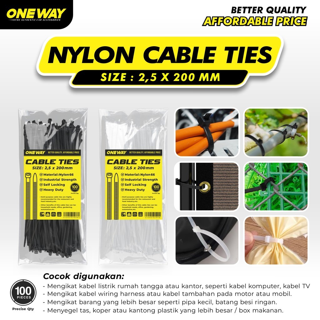 PUTIH HITAM Black and White Nylon Cable Ties 2.5 x 200 mm Plastic Ties ...