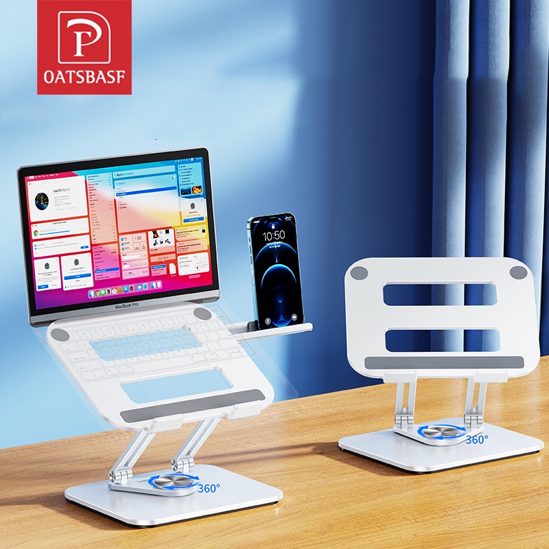 OATSBASF Damping Adjustable Laptop Stand with Phone Holder Metal ...