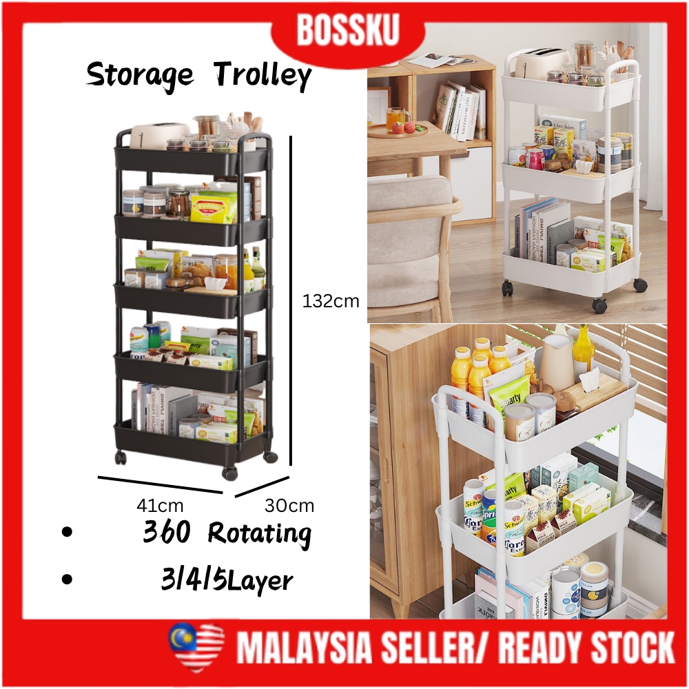 Bossku Trolley Storage Plastic Trolley Trolly Rack Troli Trolley Rack ...