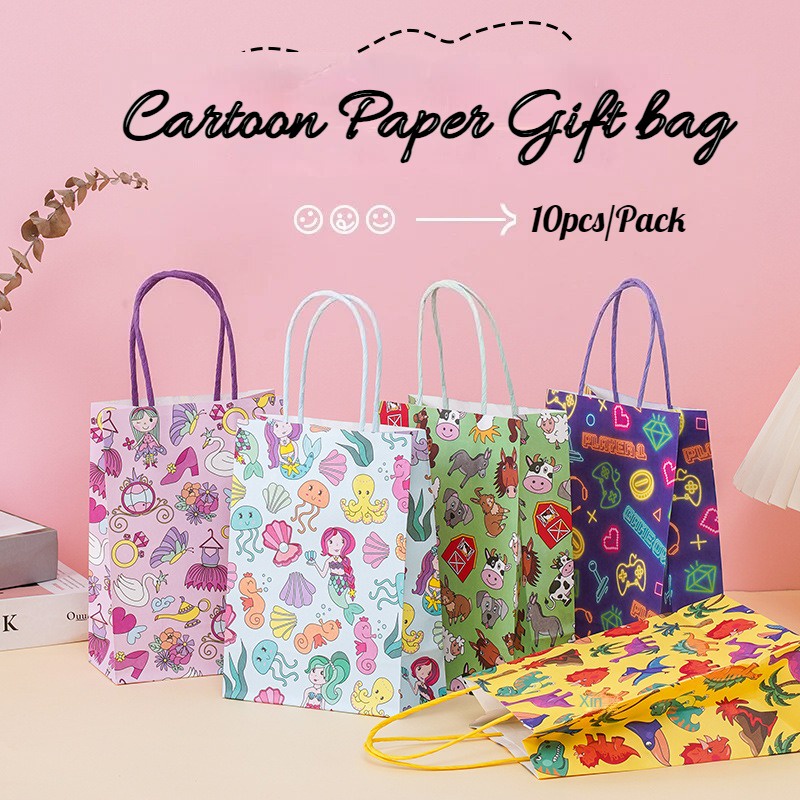 【New】10PCS Cartoon Kraft Paper Bag Gift Goodie Party Bag for Christmas ...