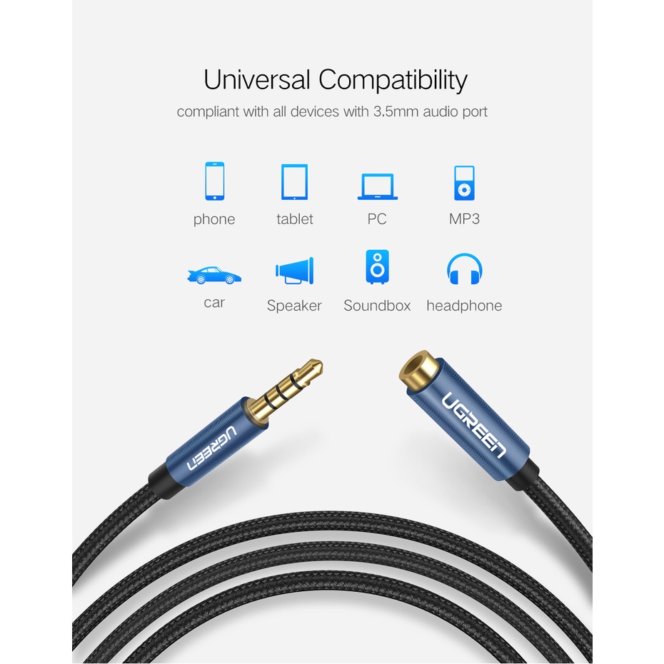 UGREEN 3.5mm Extension Audio Cable 3 Poles/4 Poles Male to Female Aux ...