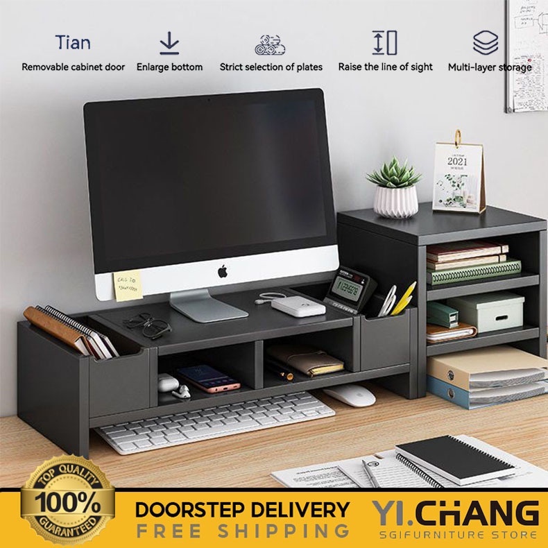 YICHANG Drawer Monitor Riser Desktop Organiser Computer Stand Desktop ...