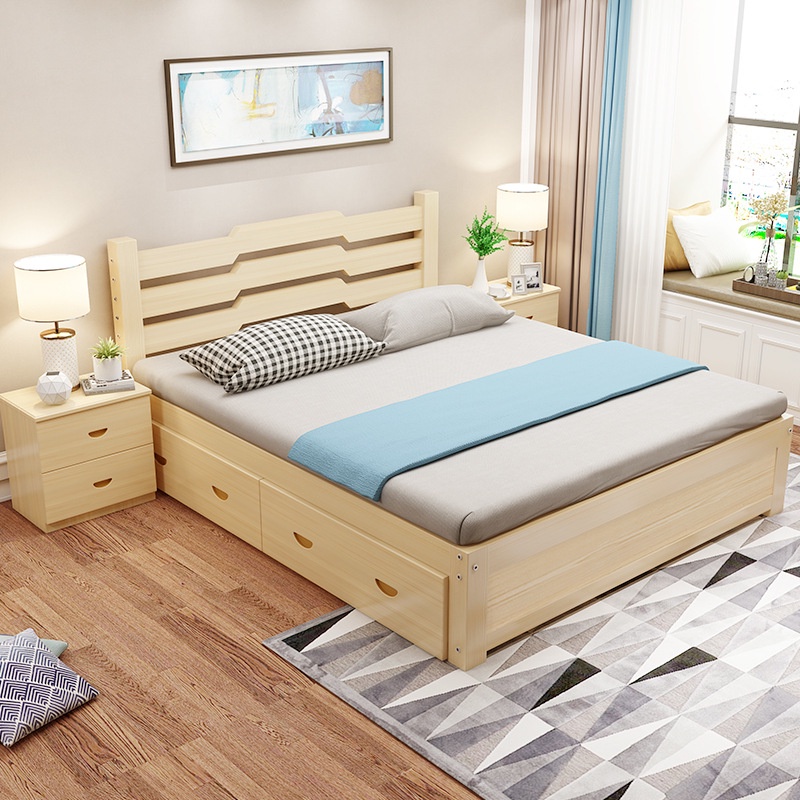 Simple Solid Wood Bed Frame Storage Bed Frame Single Double Bed Rental ...