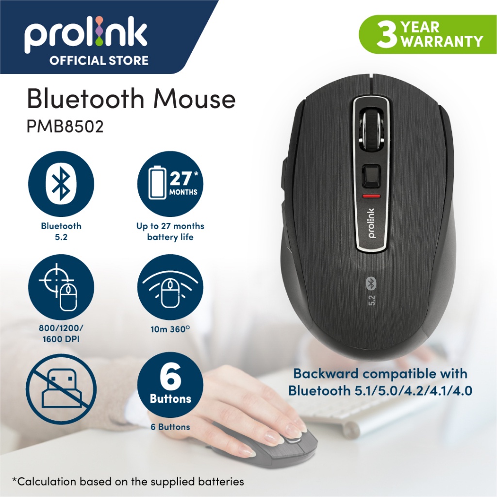 [USB port not needed] Prolink Premium Bluetooth 5.2 Wireless Mouse ...