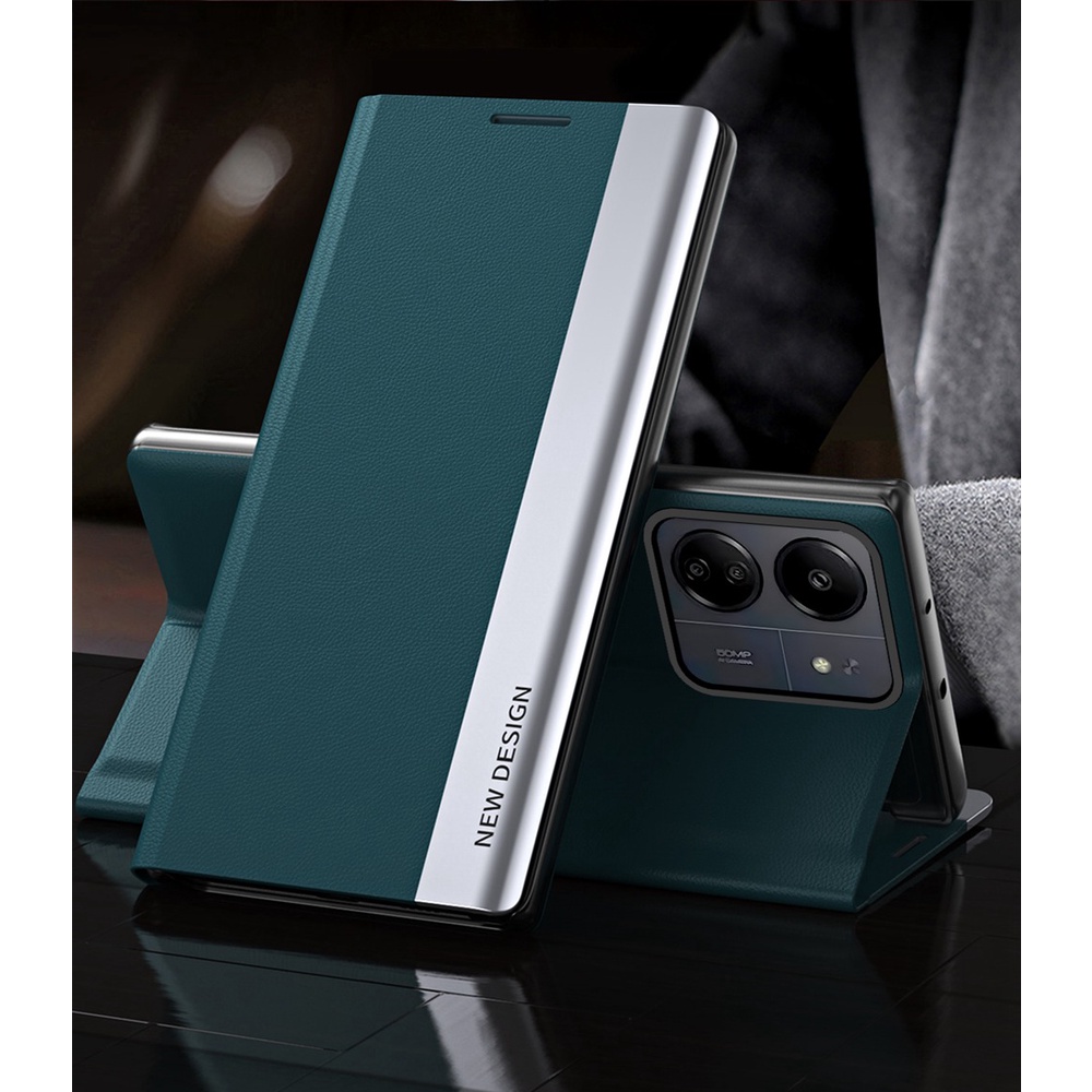 Fashion Contrast Colors PU Leather Casing Poco C65 4G Magnetic Flip ...