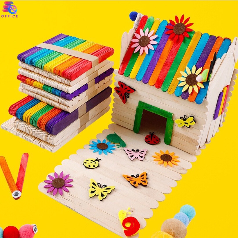 Popsicle Sticks Pack Of 50 Pieces White Ice Cream/Assorted Colors DIY ...