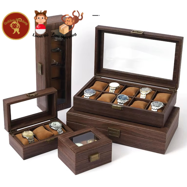 ⭐SG⭐ Walnut Watch Box 2/3/6/10/12 Slots | Soft Cushion, PU Leather ...