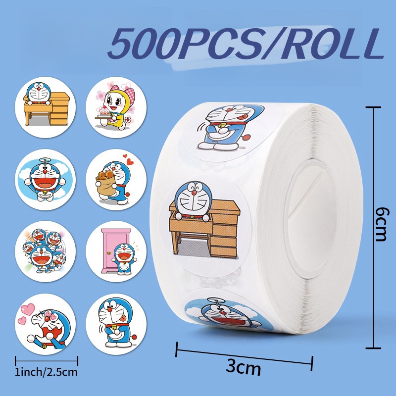 500pcs Anime Doraemon Stickers Circular Sealing Stickers For Helmet Bicycle Hand Account Pencil
