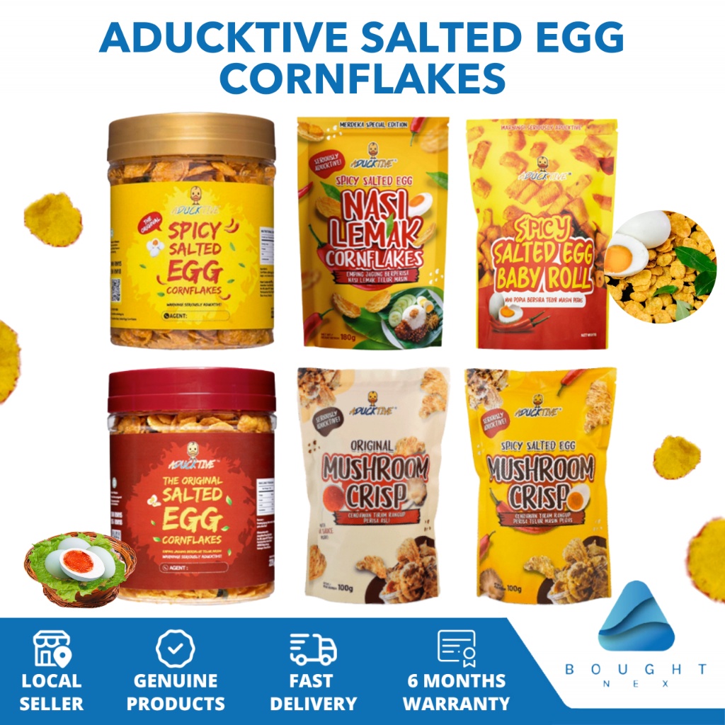 ADUCKTIVE Salted Egg Cornflakes 100g 180g 220g Savoury & Spicy Snack ...