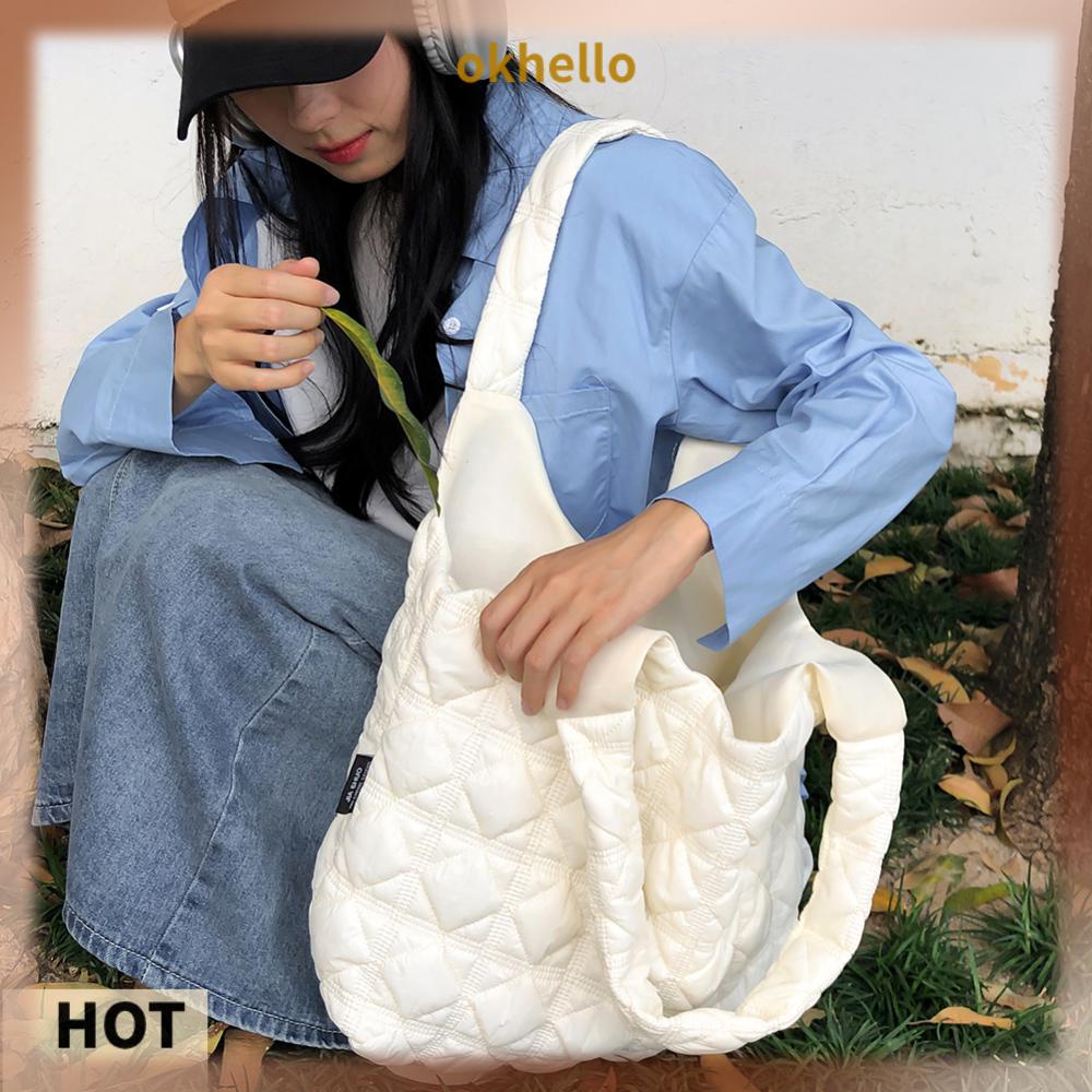 [Okhello.sg] Women Puffer Tote Bag Casual Down Hobo Bag Fashion Puffy ...