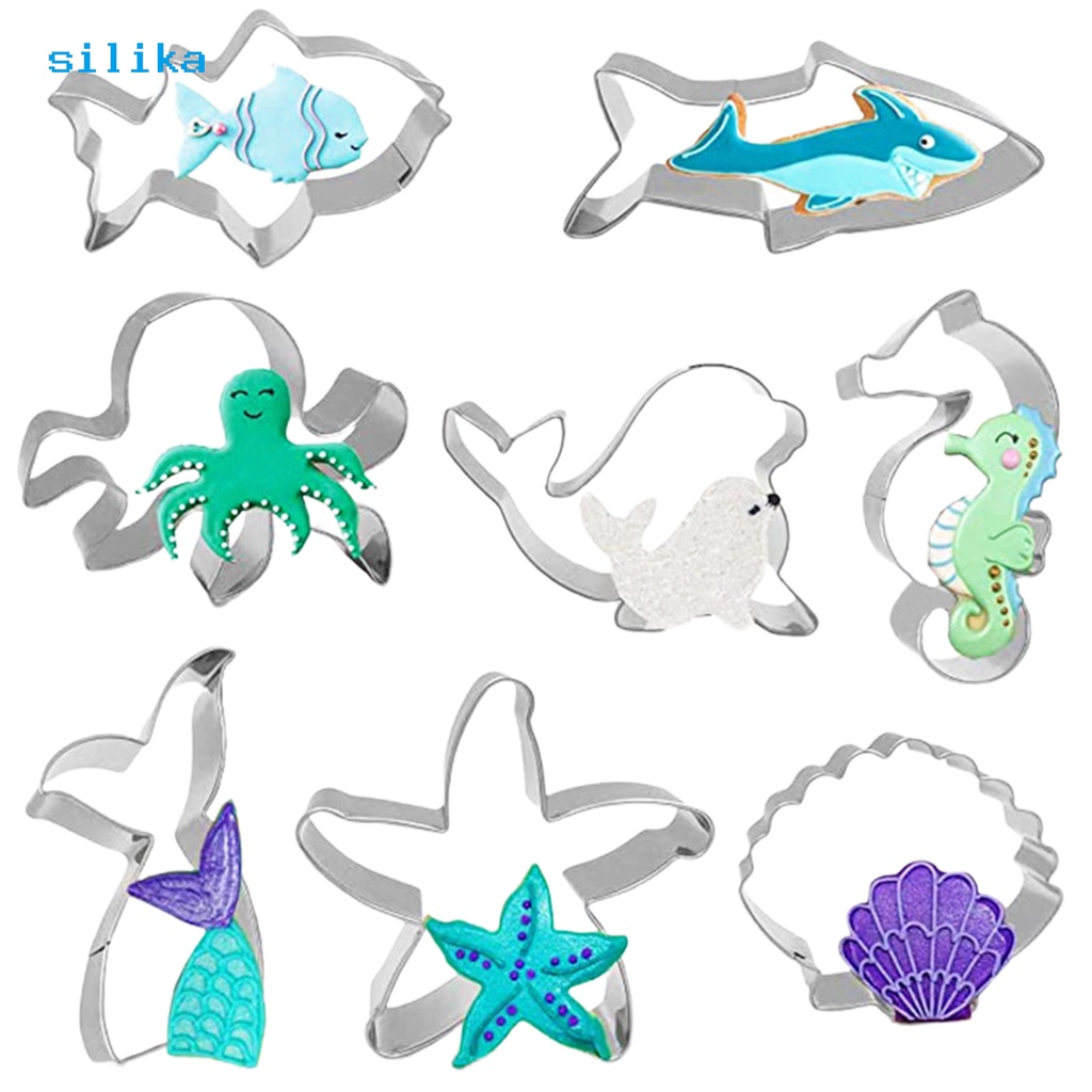 SILI_8Pcs Ocean Animal Cookie Cutters Mermaid Tail Starfish Seashell ...