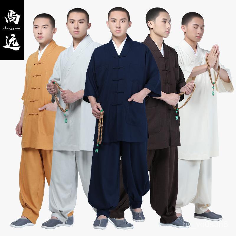 ZzShang Yuan New Ice Silk Summer Cropped Sleeves Monk Costume Short ...