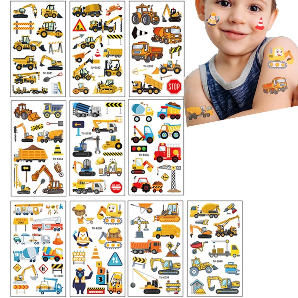 10 Sheets/Set Cartoon Engineering Vehicle Excavator Truck Temporary ...