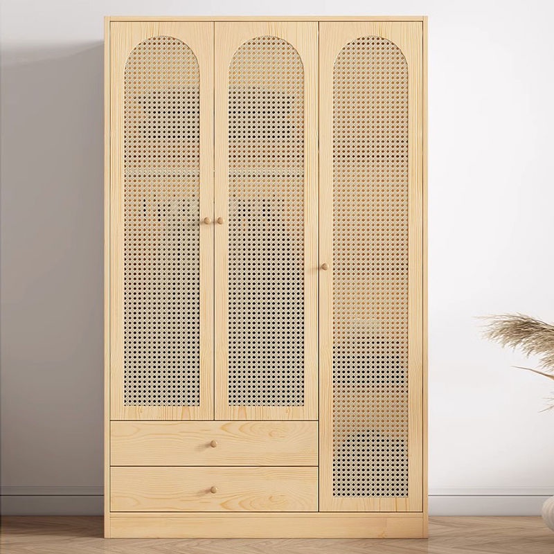 Solid Wood Rattan Wardrobe Home Bedroom Door-To-Door Log Closet Pine ...