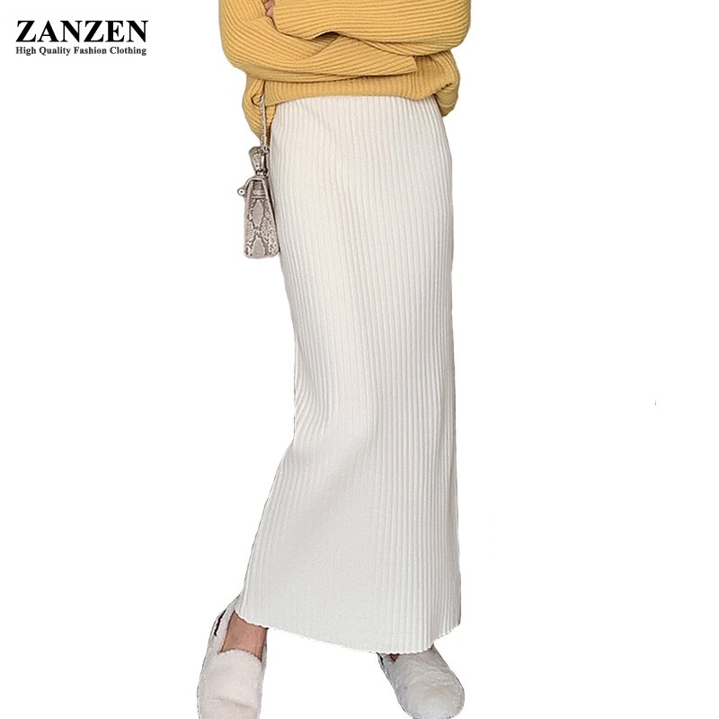 ZANZEN Women Pencil Skirt Maxi Skirt Rok Rajut Span Tebal High Rok ...