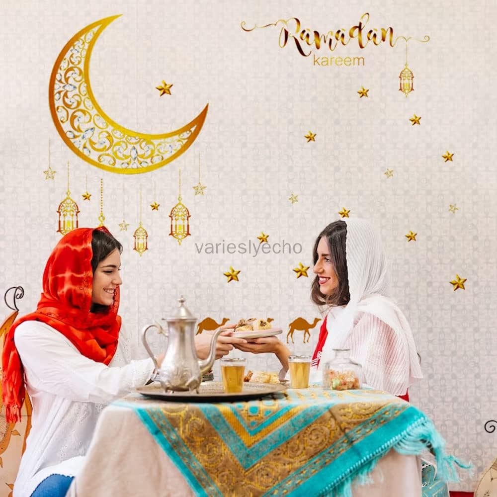 Ramadan Mubarak Window Clings,Lantern Moon Star Eid Wall Stickers,Party ...