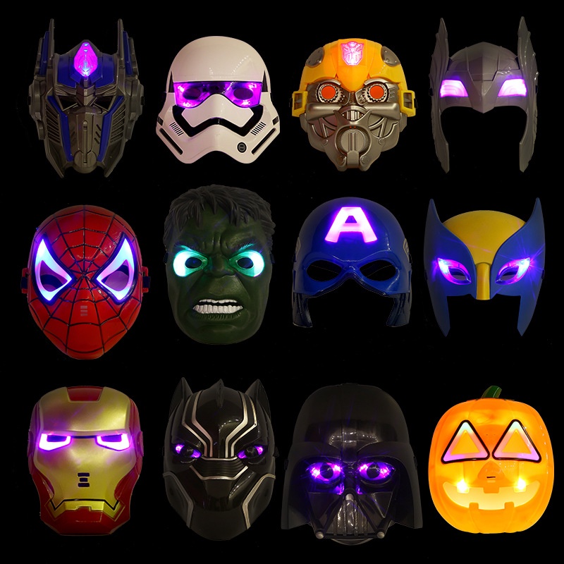 LED Luminous Mask Superhero Mask Avengers Spider-Man Iron Man Ultraman ...