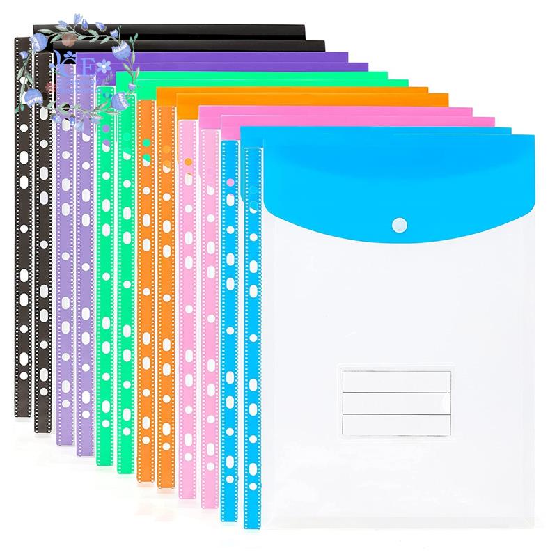 12 Pack A4 Punched Pockets Plastic Wallets - 11 Holes Expandable Binder ...