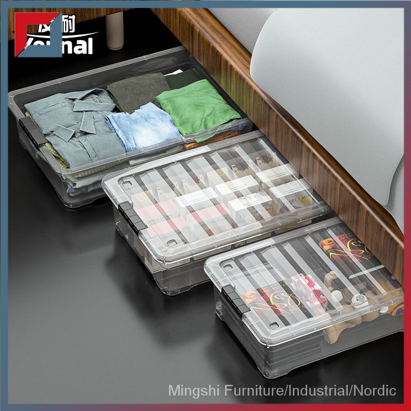 Younai flat transparent bed bottom storage box with wheels plastic ...