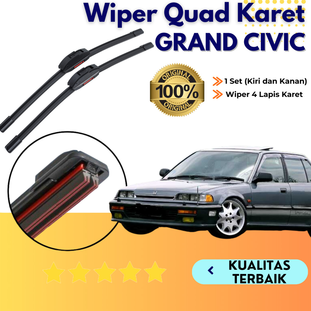 Quad Wiper Rubber 4 Rubber Honda Grand Civic Frameless 1 Set Kiri and ...