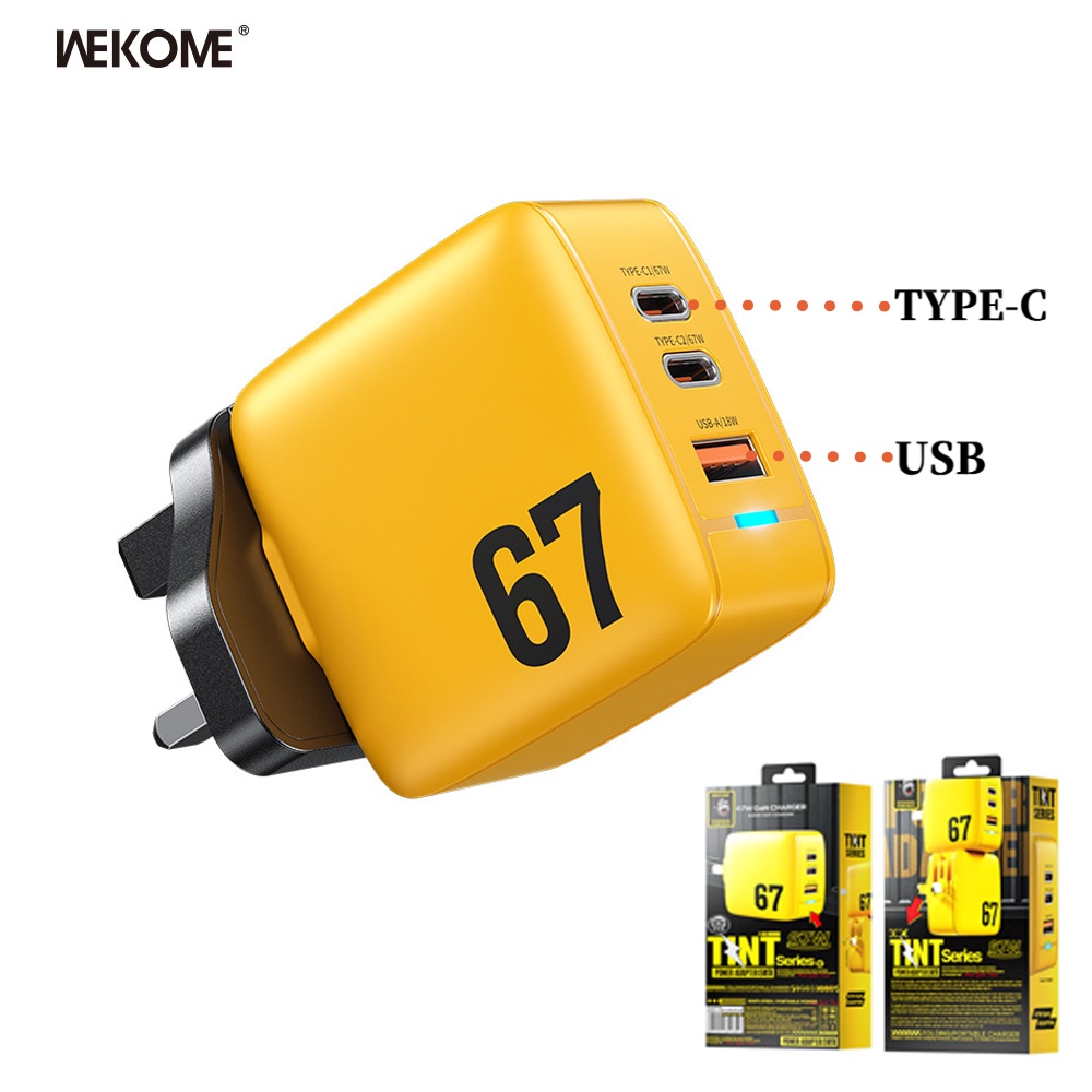 WEKOME PD 67W GaN Fast Charger Foldable Three Ports 5A QC Quick ...