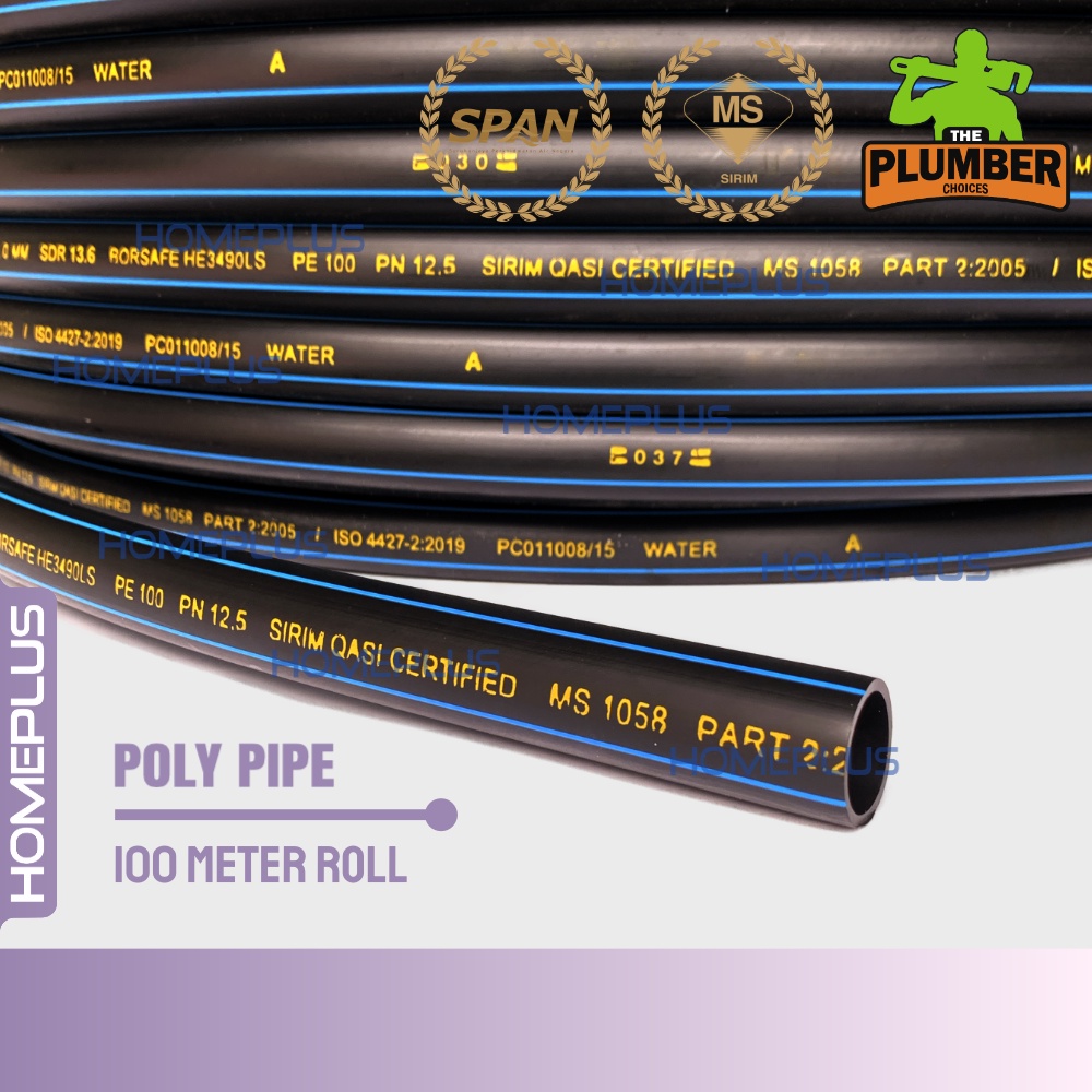 Homeplus HDPE PP Sirim Span Poly Pipe 100 Meter Roll Fittings Pipe ...