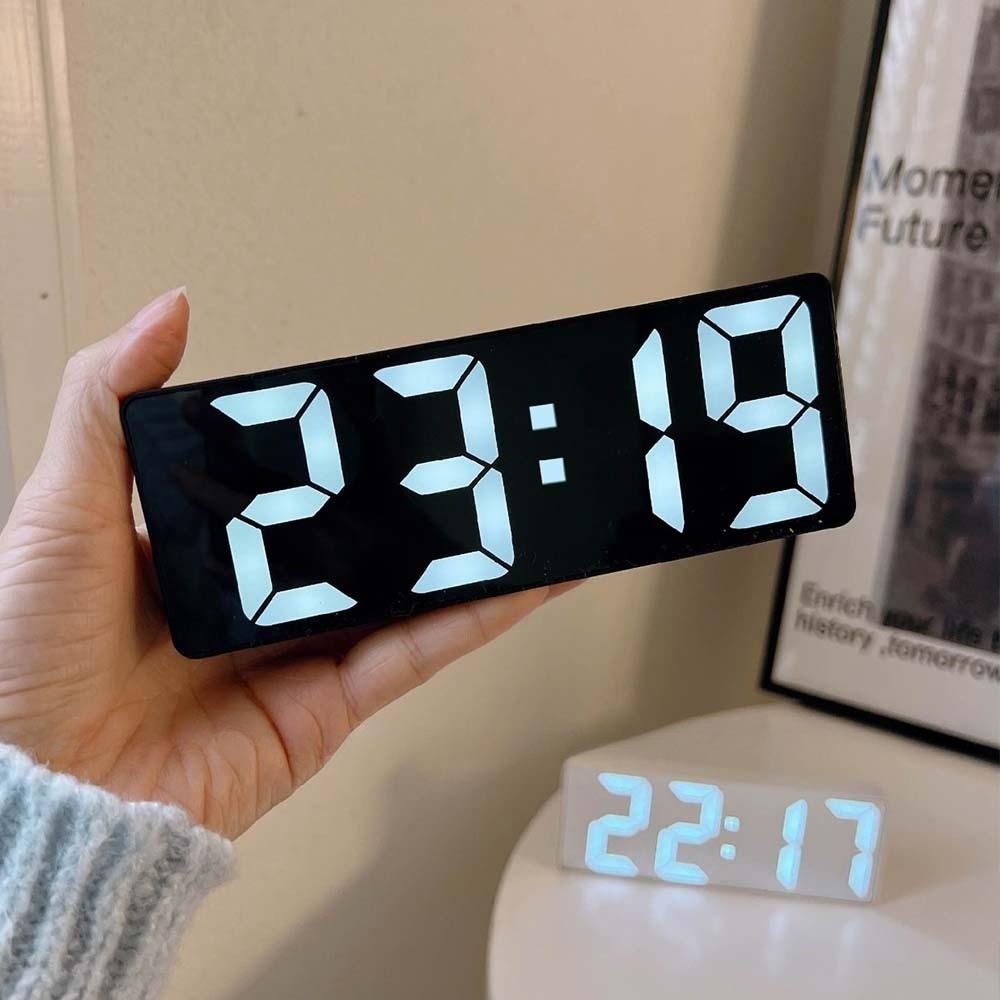 Japanese Simple Black White Mirror Led Digital Clock Sound Control ...