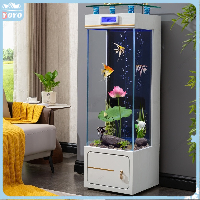 Ultra white glass fish tank living room household large new floor ...