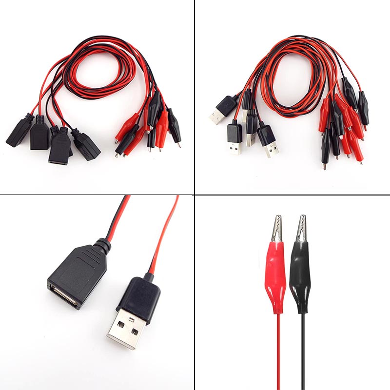 5pcs/lot Alligator Test Clips Clamp to USB Male Female Connector Plug ...