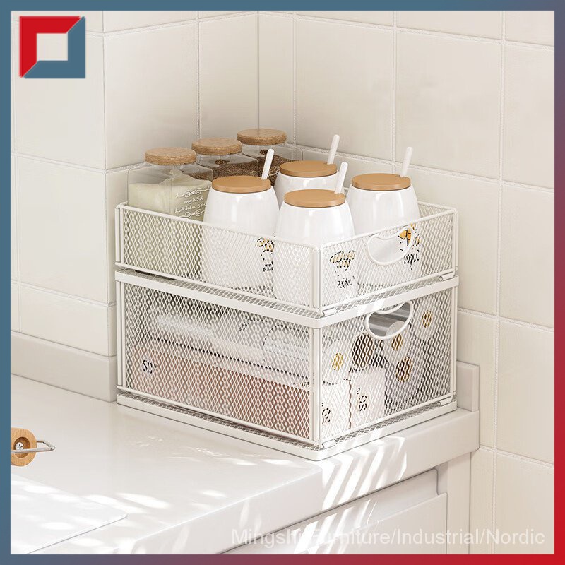 Kitchen double-layer partition layered storage rack storage rack ...
