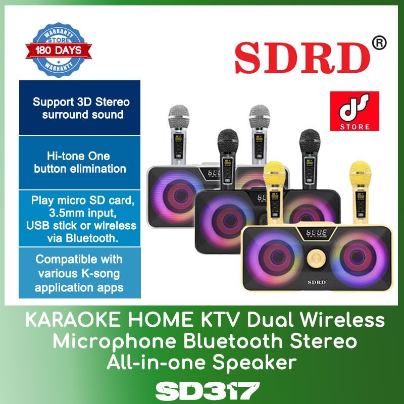 SDRD SD317 KARAOKE HOME KTV Dual Wireless Microphone Bluetooth Stereo ...