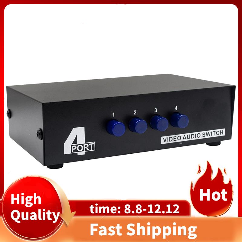 4 Port AV Switch RCA Switcher 4 in 1 Out Composite Video L/R Audio ...